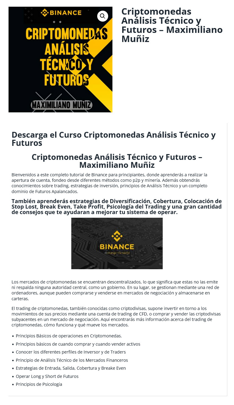 Curso de Criptomonedas Análisis Técnico y Futuros - Maximiliano Muñiz - cursosenoferta.com